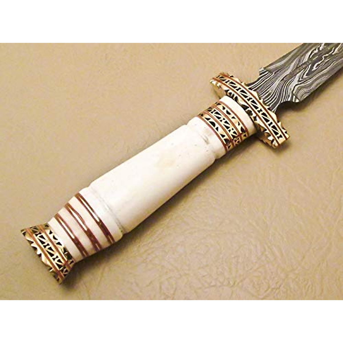 Skokie Knives Hand Made Damascus Steel Hunting Dagger Knife Handle Original Camel Bone with Perfect Grip