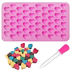 Silicone Moulds for Wax Melts, Wax Melt Moulds Silicone with Dropper 55 Heart Mould Sweet Moulds Mini Candy Molds Silicone Shape for Love Chocolate Soap Ice Cube Tray Jelly Melts Gummy DIY