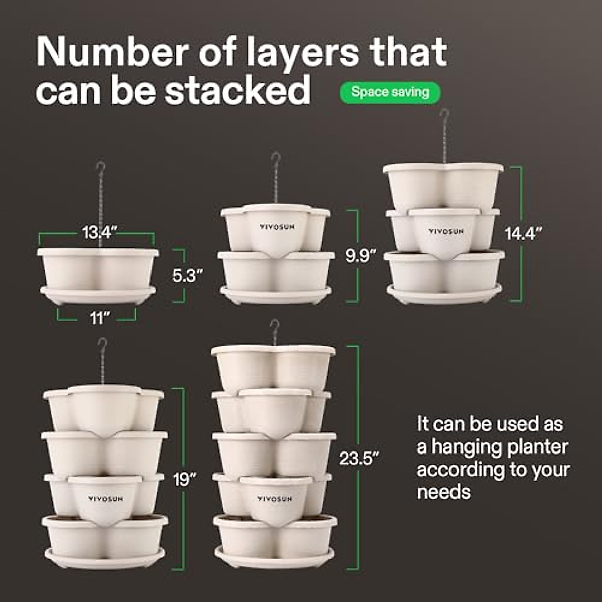 VIVOSUN 5 Tier Vertical Gardening Stackable Planter for Strawberries, Flowers, Herbs, Vegetables, Ivory