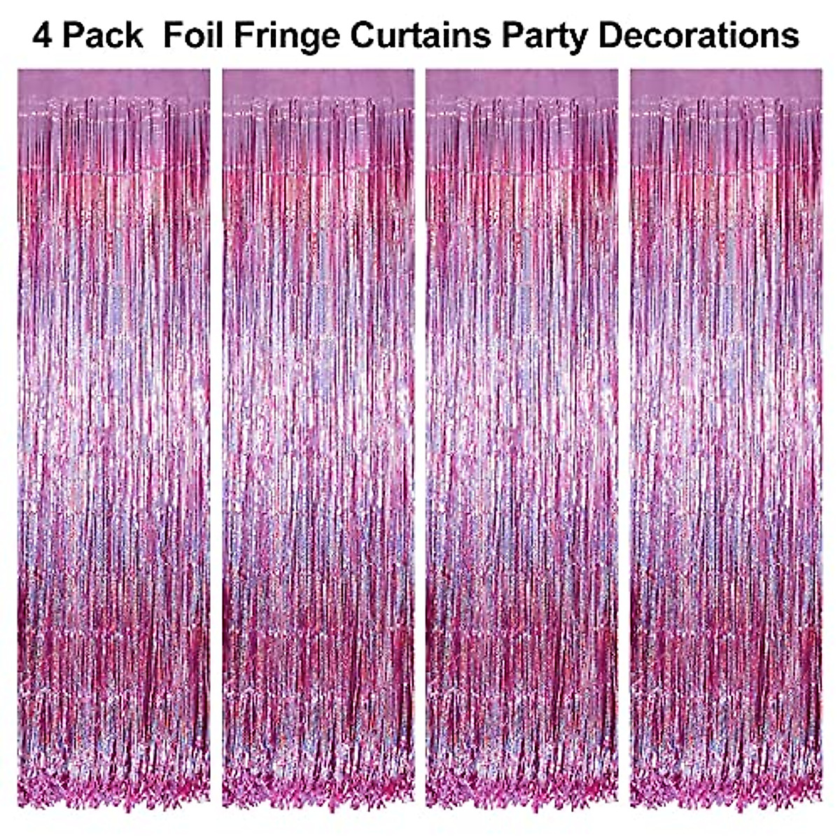 4 Pieces Foil Fringe Curtains Party Decorations Metallic Tinsel Curtain Glitter Foil Valentines Day Party Streamer 3.2 x 8.2 Feet Foil Photo Booth Backdrop for Birthday Baby Shower Holiday (Pink)