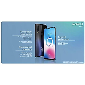 Alcatel 3 2020 (64GB, 4GB RAM) 6.22" HD+, 4000mAh Battery, Finger Print + Face Unlock, GSM Unlocked Global 4G LTE (T-Mobile, AT&T, Straight Talk) International Model 5029E (Chameleon Blue)