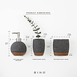BINO Bathroom Accessories Set - Dark Grey | Soap Dispenser | Toothbrush Holder | Tumbler | 3-Piece Bathroom Organizer Countertop Set | Bathroom Decor | Home Decor | Bathroom Set