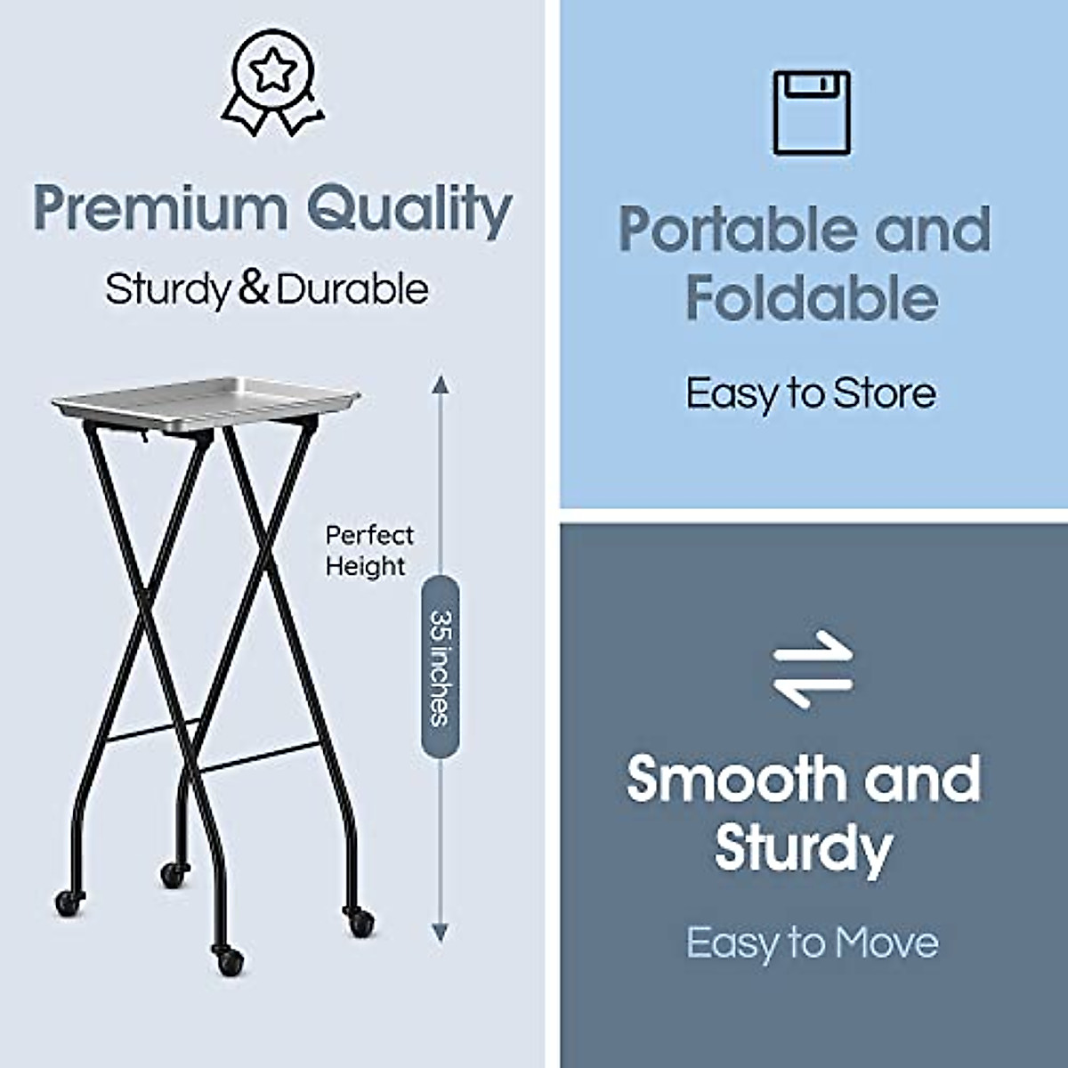 Aluminum Foldaway Folding Service Tray on Wheels
