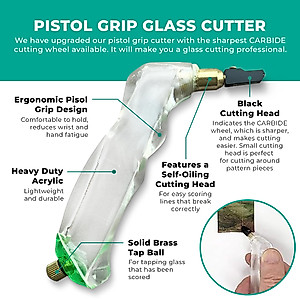 Professional Eight PC Stained Glass Tool Kit with Instructional Video, Oil Filled Pistol and Pencil Grip Cutter, 1” Running Pliers, Breaking and Grozer Pliers