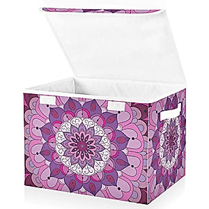 DOMIKING Mandala Collapsible Rectangular Storage Bin with Lids Decorative Lidded Baskets for Toys Organizer Storage Boxes with Handles for Clothes Shelves Nursery Playroom