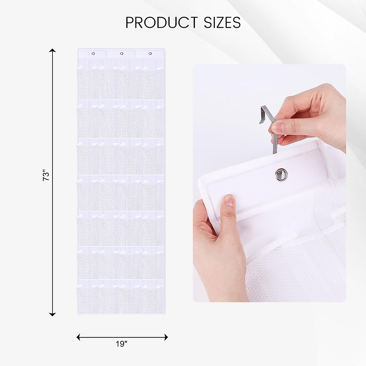 HAKACC 28 Pockets Over The Door Shoe Organizer, Hanging Shoe Organizer for Closet, Shoe Rack for Door, Hanging Shoe Storage Bag, White