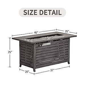 SUNBURY Outdoor Propane Fire Pit Table, 46 Inch Patio Gas Fire Table 40,000 BTU Auto-Ignition w Lid, Waterproof Cover, Glass Beads