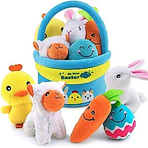 teytoy My First Easter Basket Playset Stuffed, Nontoxic Fabric Baby Toys Activity Easter Egg Fillers, Easter Party Decoration for Infants Boys and Girls