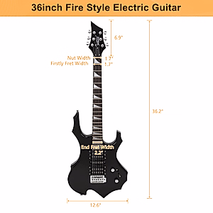 Glarry Cool Burning Fire Style Electric Guitar Christmas gift for Beginner Guitar Lover with Accessories Pack (Black)