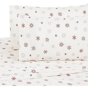 Amazon Brand – Pinzon Cotton Flannel Bed Sheet Set - Queen, Falling Snowflake Merlot