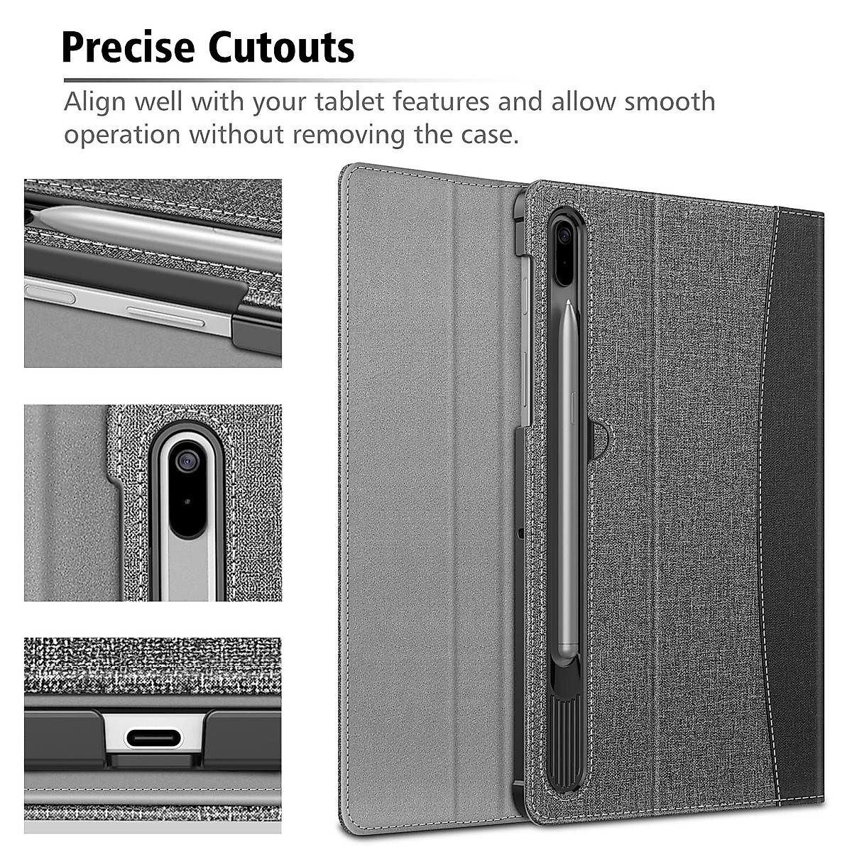 Fintie Case for Samsung Galaxy Tab S8 Plus 2022/S7 FE 2021/S7 Plus 2020 12.4 Inch with S Pen Holder, Multiple Angle Portfolio Cover with Pocket Auto Sleep/Wake, Gray