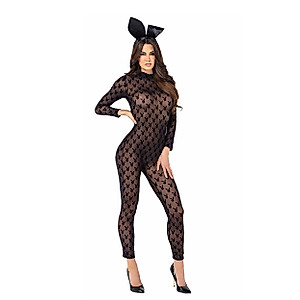 PB112 - 2pc Sheer Playboy Bunny Bodysuit Small / Black