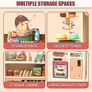 Play Kitchen- Kitchen Playset Pretend Food - Toy Accessories Set w/Real Sounds & Light, Play Sink, Cooking Stove with Steam, 88 PCS forToddlers Kids 37 inch