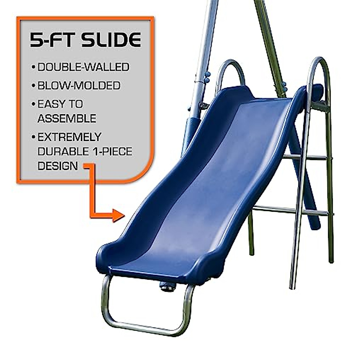 The Swing Company TSC-1023G Reese Galvanized Metal Swing Set: 5ft Slide, 2 Swings, Padded Saucer Swing and Anchor Kit, Capacity 500lb (5 Kids, Aged 3-8), Blue/Yellow