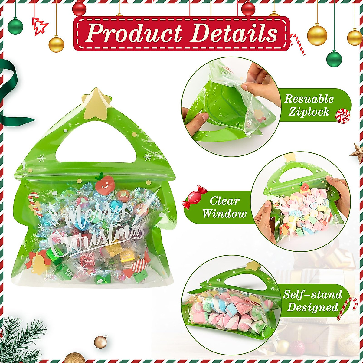 SEPGLITTER Resealable Christmas Gift Bags,24Pcs Special Shaped Christmas Gift Bags with Handles for Christmas Holiday Party Candy Small Gift Wrapping Supplies Decor