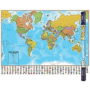 Waypoint Geographic Blue Ocean Series French/English World Wall Map, Laminated Bi-Lingual World Map Poster, Educational Wall Art For Home, Classroom, or Office, Unique Gifts, 51” x 38"