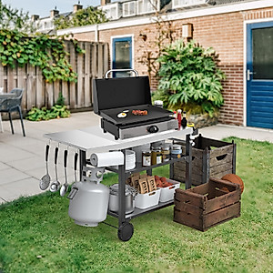 Skyflame Movable Outdoor Dining Cart Table, Three-Shelf Stainless Steel BBQ Grill Cart, Multifunctional Food Prep Flattop Worktable on Wheels for Kitchen, Pizza Oven, Patio Grilling Backyard