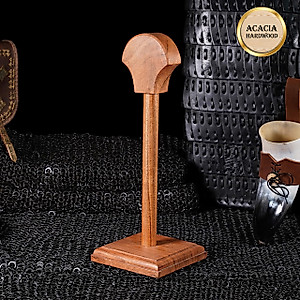 Mythorjan Wooden Helmet Stand Display Decor Stand For – Spartan, Templar, Motorcycle, Caps, Hat Decorative Desktop Hanger Rack LARP Helmet Stand,16 Inch - Black