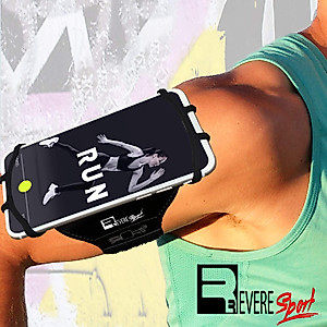 RevereSport Universal iPhone Running Armband (15/14/13/12/11/10/X/XR/SE/Plus/Max/Pro). Phone Holder Case