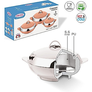 Tmvel Crescent Insulated Casserole Hot Pot - Insulated Serving Bowl With Lid - Food Warmer - 3 pcs Set 2.5 L / 3.5 L / 5 L