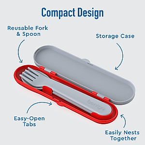 Bentgo® Kids Utensil Set - Reusable Plastic Fork, Spoon & Storage Case - BPA-Free Materials, Easy-Grip Handles, Dishwasher Safe - Ideal for School Lunch, Travel, & Outdoors (Trucks)