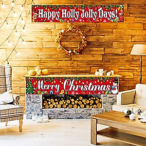 2 Pack Merry Christmas Banner Xmas Decorations Welcome Red Christmas Porch Banners Poster for Home Wall Indoor Holiday Party Winter Decor