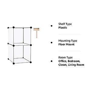 C&AHOME Cube Storage, 2-Cube Organizer Unit, Plastic Closet Storage Shelf, DIY Bookshelf, Modular Bookcase, Cabinet Ideal for Bedroom, Living Room, Office, 12.4" L x 12.4" W x 24.8" H White SBTM3002A