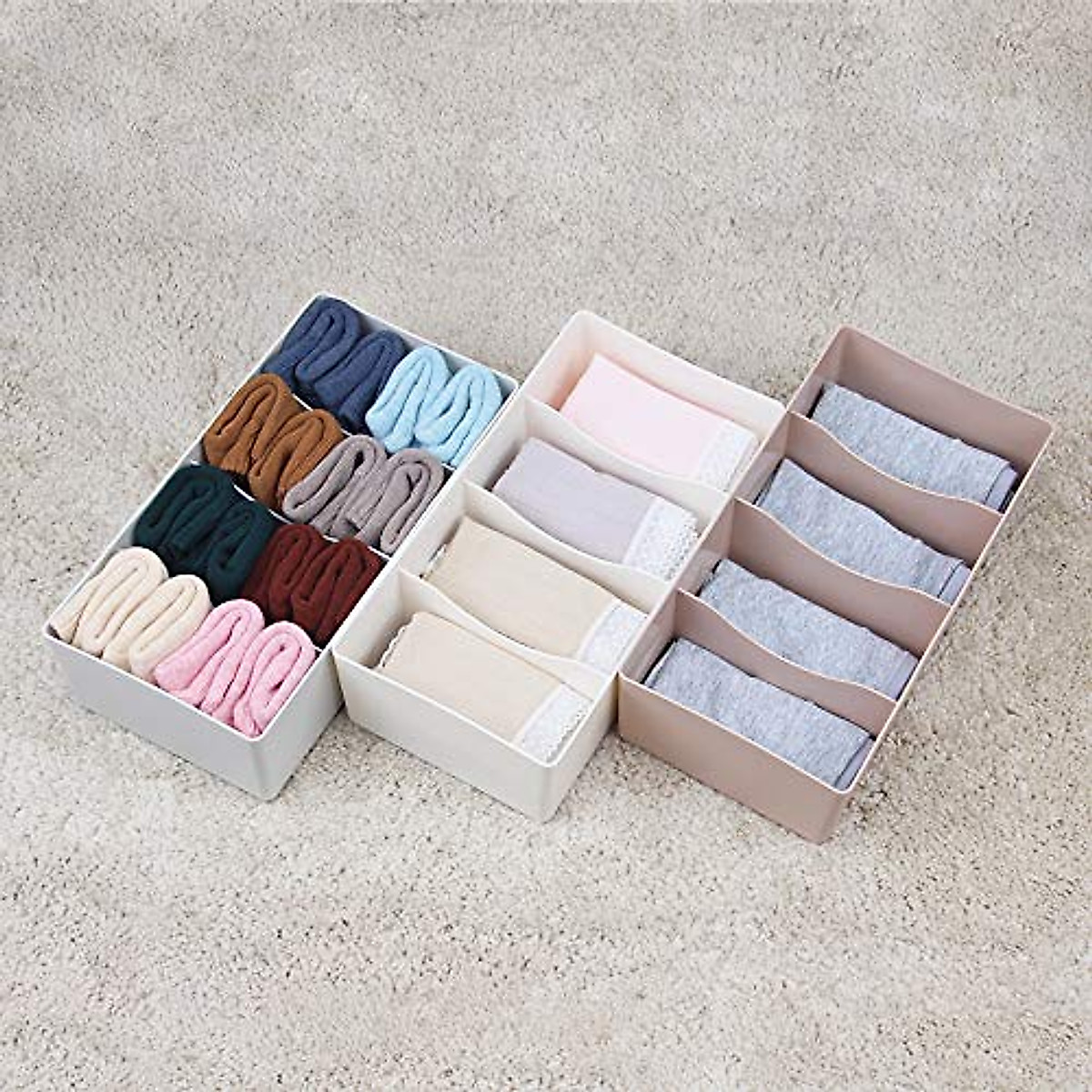 Lunmore 4 Grid Socks Underwear Drawer Organizer Divider, Cabinet Closet Organizer Storage Boxes for Socks, Underpants, Ties Set of 3