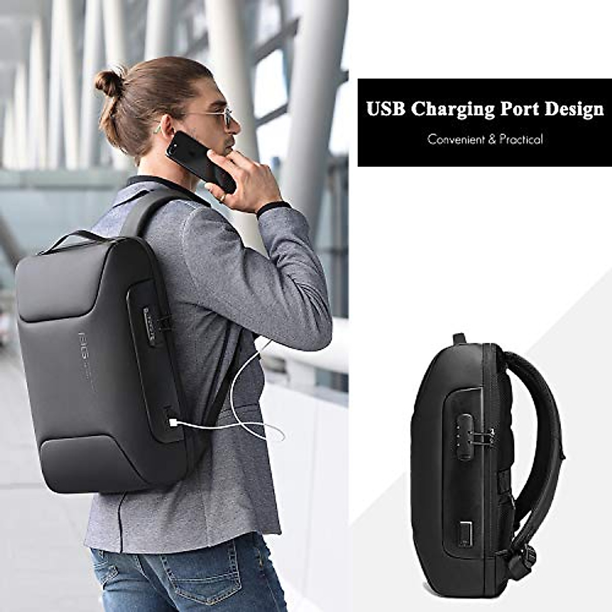 FANDARE Laptop Backpack Business Anti-Theft Daypacks Travel Large Backpack with USB Charging Port Waterproof College Computer Bag for Women & Men Fits 15.6 Inch Notebook Blue