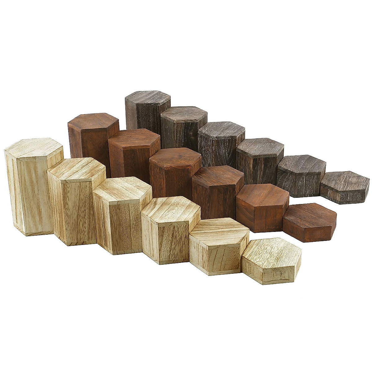MOOCA Wooden 6 Pcs Hexagon Risers for Display Jewelry and Accessories Display Stand, Brown