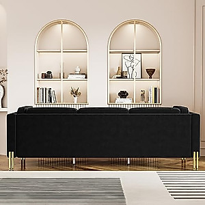 LostCat 94" Velvet Sofa, 94" Sofa Chesterfield Velvet Upholstered Mid-Century Modern Loveseat Couches Large Comfort Sofa, Three-seat Living Room Couch for Living Room Apartment, Black
