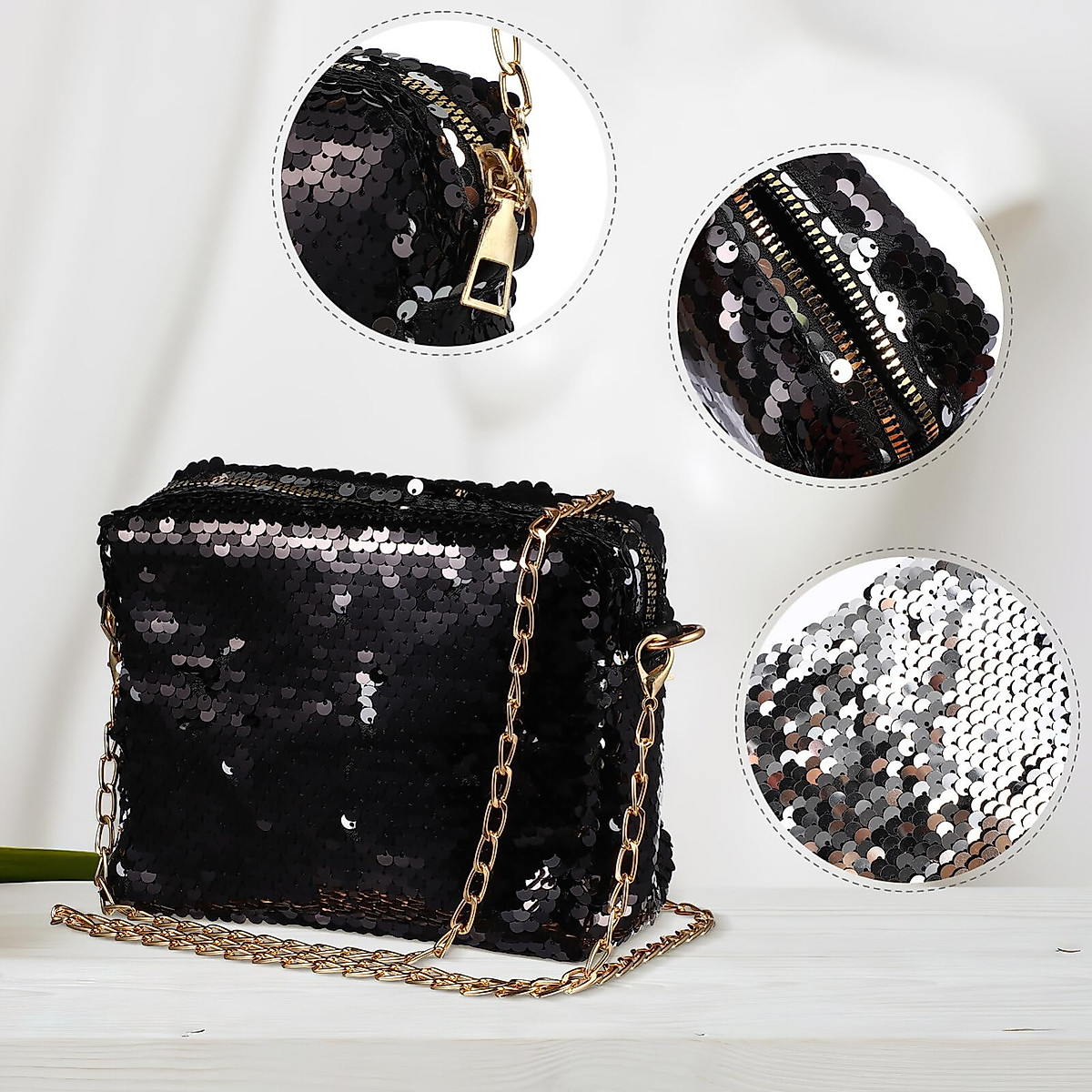 OULII Fashion Glitter Bag Handbag Party Evening Clutch Shoulder Bag for Women (Black)