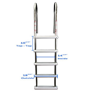 Aqua Select Stainless Steel in-Pool Ladder with Resin Steps | Stainless Steel Handrails | Fit Up to 54-in Deep Pools | 225 Lb Capacity