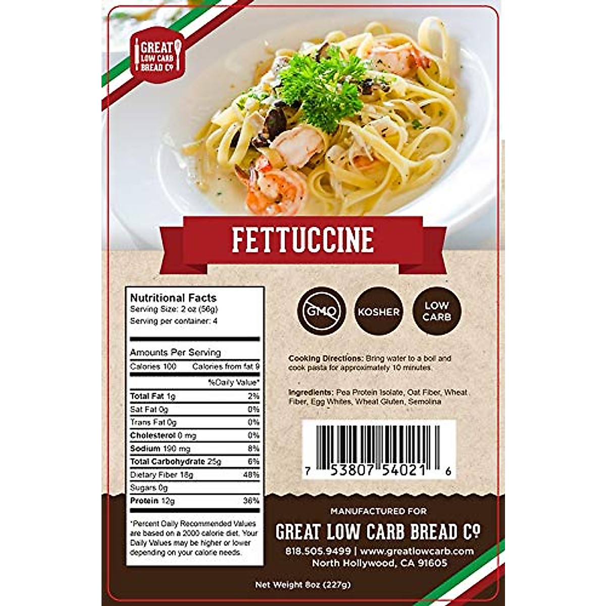 4 Pack Assortment Low Carb Pasta, Fettuccine, Rotini, Penne, and Elbows, Great Low Carb Bread Company