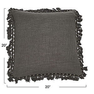 Creative Co-Op Cotton Slub Gold Thread-Wrapped Tassels Pillow, 20"L x 20"W x 2"H, Gray