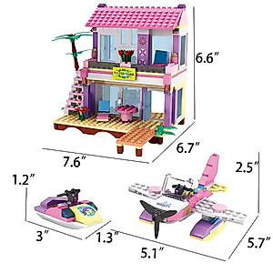 DEFICOSY Dream Girls Beach House Building Blocks Toys, Building Set Big Beach Villa with Seaplane, Water Scooter and Jet Ski, Fun Preschool Educational Toys for Boys and Girls 6-12 Years Old 423Pcs