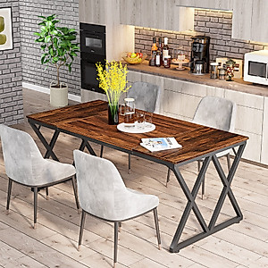 Tribesigns Dining Table for 6, Industrial 70.87 Inch Dining Room Table with Heavy Duty Metal Frame, Wooden Rectangle Kitchen Table for Dining Room, Kitchen, Home Furniture, Rustic Brown