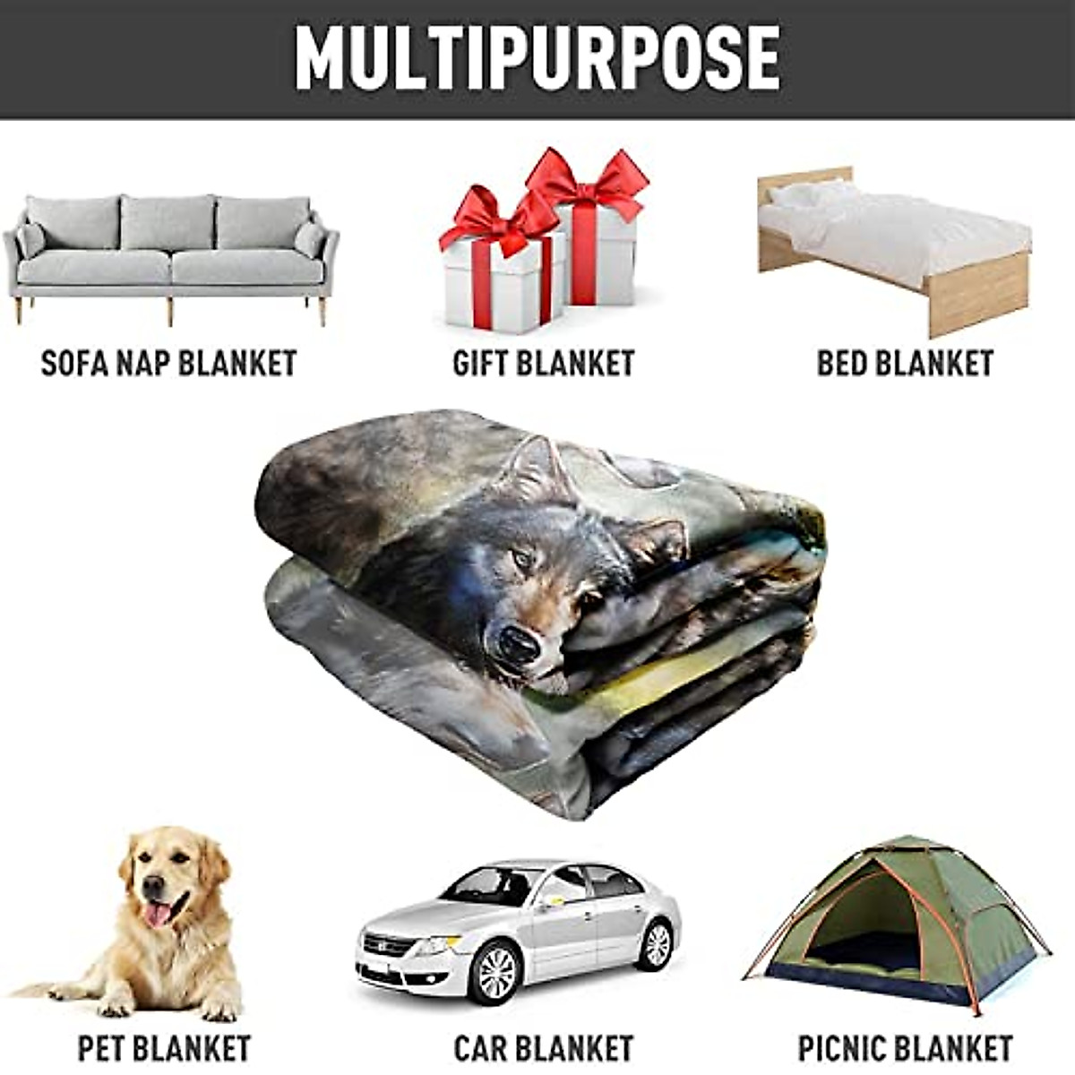 HommomH 40"x50" Blanket Soft Fluffy Fleece Throw for Sofa Bed Moon Wolf Green