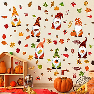 Eersida 123 Pcs Fall Gnomes Wall Stickers Thanksgiving Wall Decals Autumn Maple Leaves Wall Decor Fall Decorations Wall Vinyl Stickers for Home Classroom Kids Thanksgiving Party Supplies, 6 Sheets