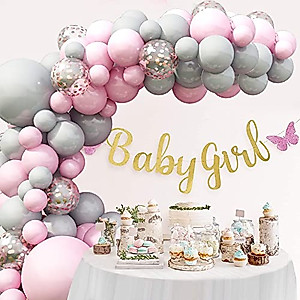 Pink Balloon Garland Arch Kit, 95Pcs Grey Pink Confetti Latex Balloons for Baby Shower Wedding Birthday Graduation Anniversary Bachelorette Party Background Decorations
