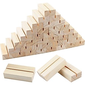 FSWCCK 40 Pieces Wood Place Card Holders Wood Table Number Stands Picture Holder Acrylic Sign Holdersr for Ceremony Birthday Party Home Decoration