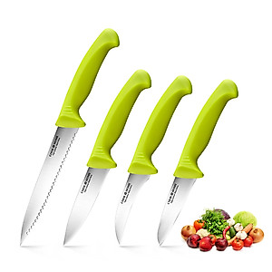 Cook N Home Paring Knife Set 4-Piece, High Carbon German Stainless Steel Kitchen Knives, Includes-Utility, Paring, Vegetable, Peeling Knife, Ergonomic Handle, Green