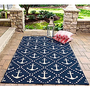 Momeni Rugs Baja Collection Contemporary Indoor Outdoor Area Rug, 3'11" x 5'7", Navy Blue