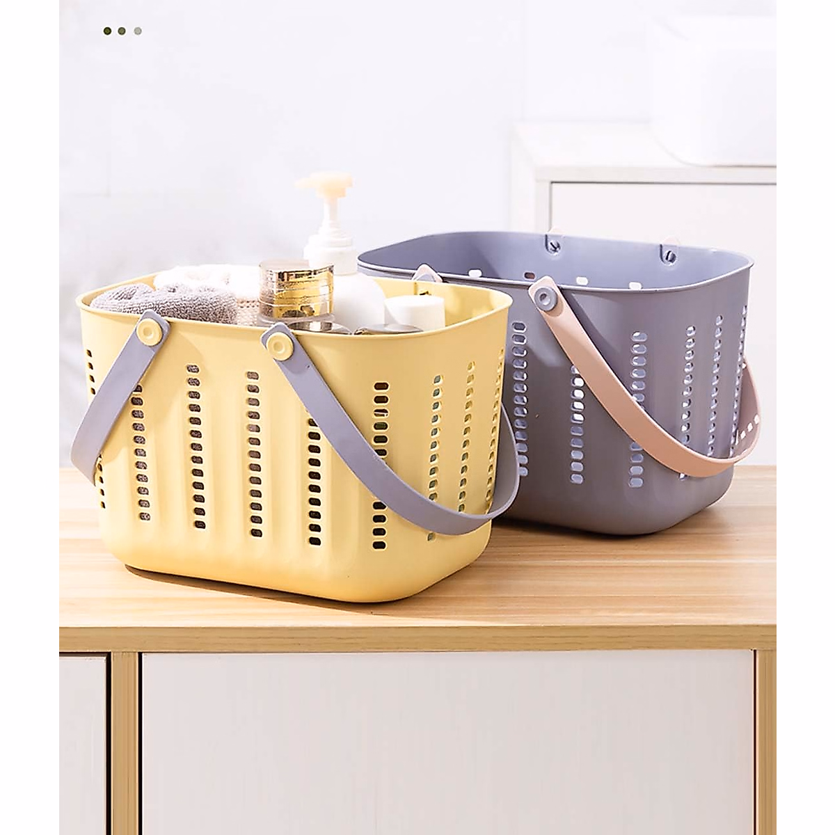 kamuavni Purple Shower Caddy,Plastic Storage Basket with Handle Portable Shower Caddy Tote Dorm Storage Organizer With Drainage Holes - Purple Grey