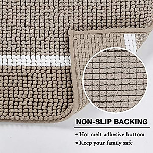 Super Absorbent Tufted Chenille Rug with Non Slip Backing, Gradient Taupe Stripe Pattern Microfiber Bath Rug, Machine Washable Thick Bathroom Floor Mat for Tub Shower, (20×32 inch, Taupe)