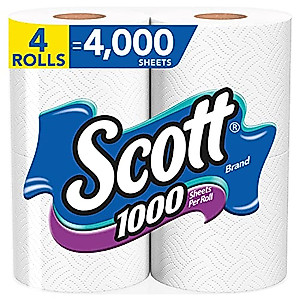 Scott 1000 Sheets Per Roll Toilet Paper, 4 Rolls, Bath Tissue