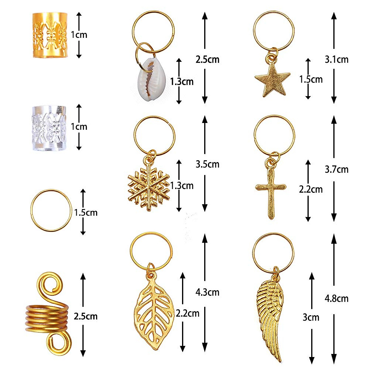 YMHPRIDE 140 Pieces Dreadlock Jewelry Aluminum Dreadlocks Beads Metal Hair Cuffs Hair Rings Shell Charms Hair Coils Braiding Hair Pendants Decoration Clips