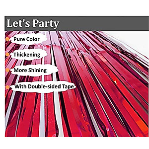 3PC Red Foil Fringe Curtains - Party Streamers & Tinsel Backdrop for Christmas Decorations