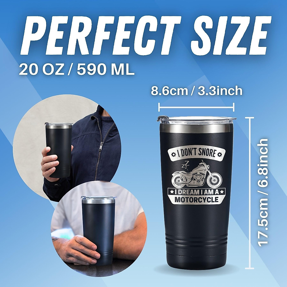 Onebttl Motorcycle Gifts for Men, I Don't Snore I Dream I'm a Motorcycle, Tumbler Travel Coffee Mug, Dad Grandpa Biker Rider, Stainless Steel 20oz/590ml - Design C