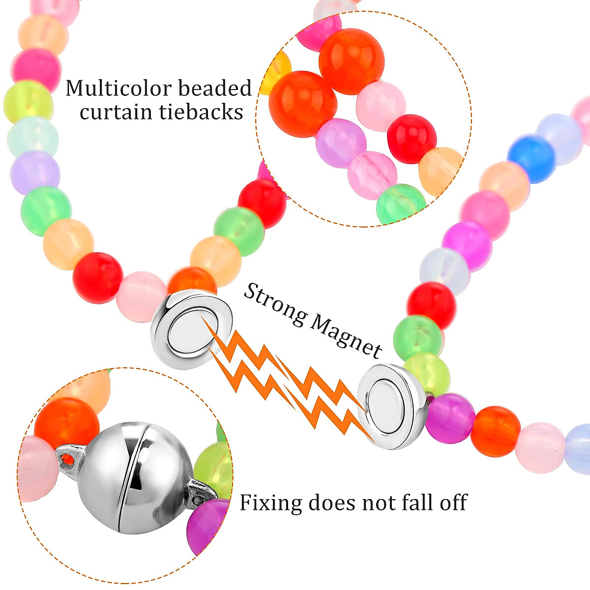 Yunlly 4 Pack Magnetic Curtain Tiebacks Boho Curtain Tiebacks Colorful Beaded Tassel Curtain Drapery Holdbacks Boho Curtain Ties for Home Office Window Decorative